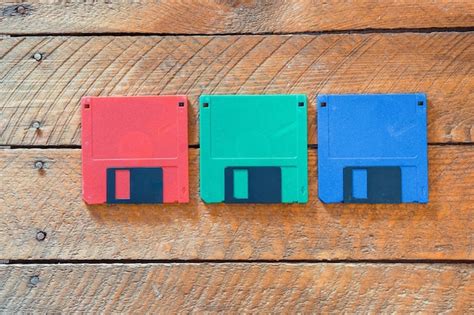 Premium Photo Directly Above Shot Of Colorful Floppy Disks On Table
