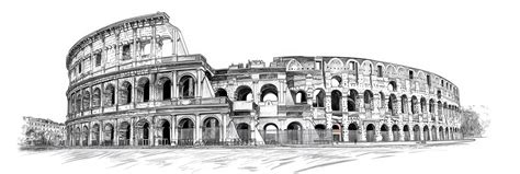 Singleline Pencil Sketch Of The Colosseum In Rome Italy Showcasing Its