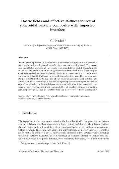 Pdf Elastic Fields And Effective Stiffness Tensor Of Spheroidal Particle Composite With
