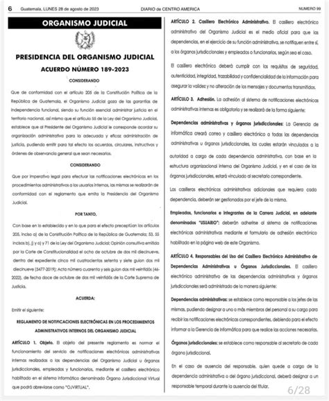 Acuerdo 189 2023 Reglamento De Notificaciones Electrónicas En Los