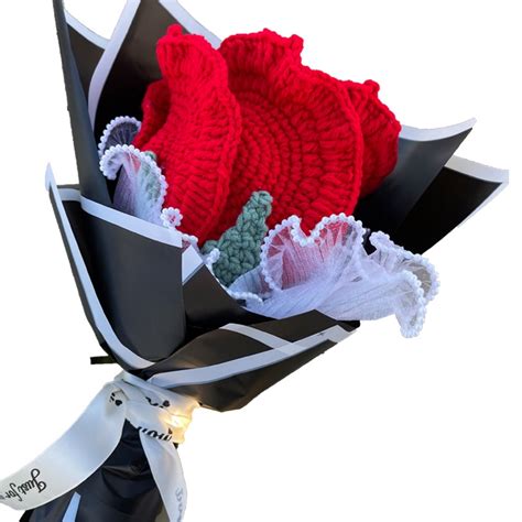 手工编织diy泰国玫瑰手捧花自制钩针织毛线材料包送女友闺蜜礼物 虎窝淘
