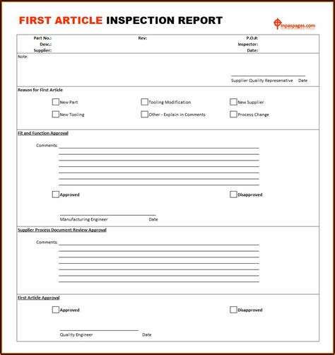First Article Inspection Procedure Template Template 2 Resume