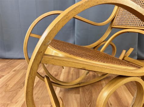 Luigi Crassevig Italian Bentwood Rocking Chair With Woven Cane Seat