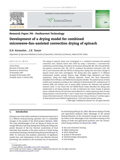 Pdf Development Of A Drying Model For Combined Microwavefan Assisted