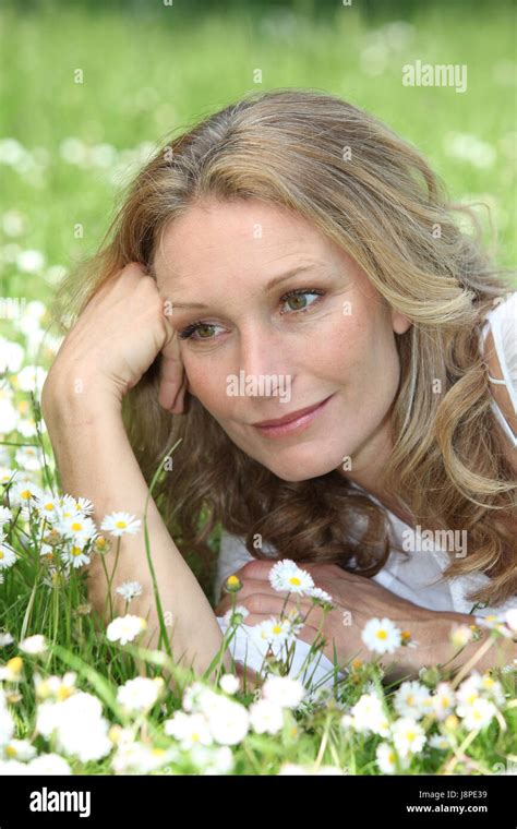 Woman Female Field Person Lie Lying Lies Adult Adults Meadow