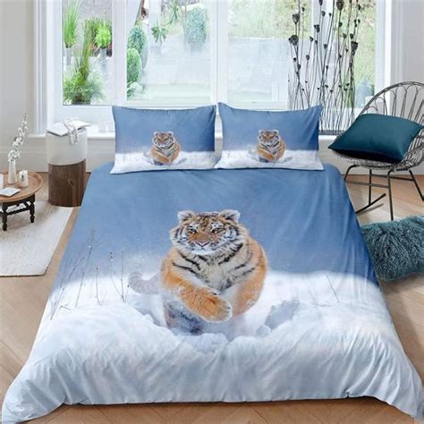 Housse de Couette Tigre Animal Bleu Parure de Lit Imprimée 3D
