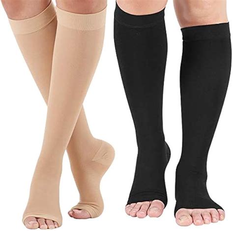 Open Toe Compression Socks 20 30 Mmhg Knee High Support Stockings For