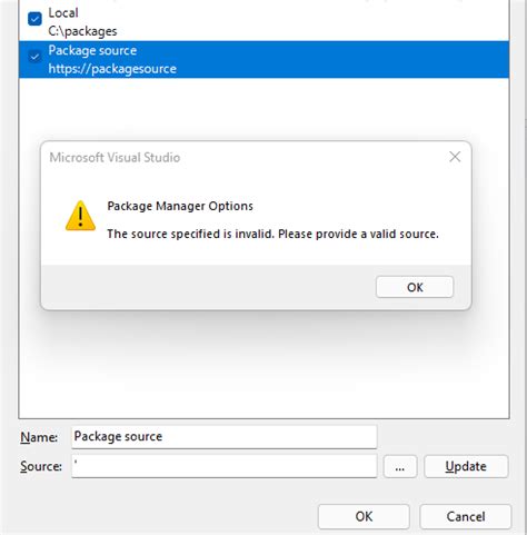 Bug Updating Package Source In Tools Options UI With Illegal
