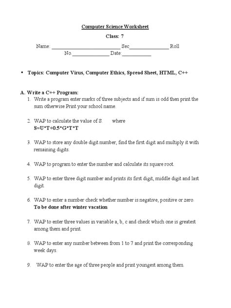 computer science worksheet class 7 pdf computer virus malware