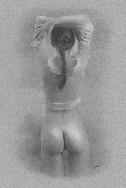 Nude Female Original Drawing Charcoal Art Realism Naked Woman Model No