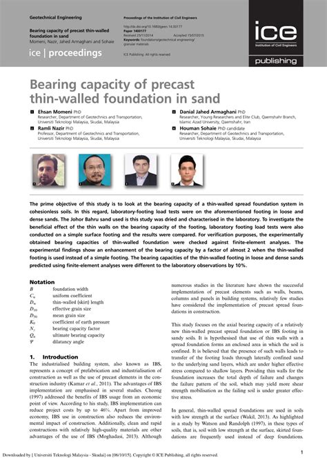 Pdf Bearing Capacity Of Precast Thin Walled Foundation In Sand