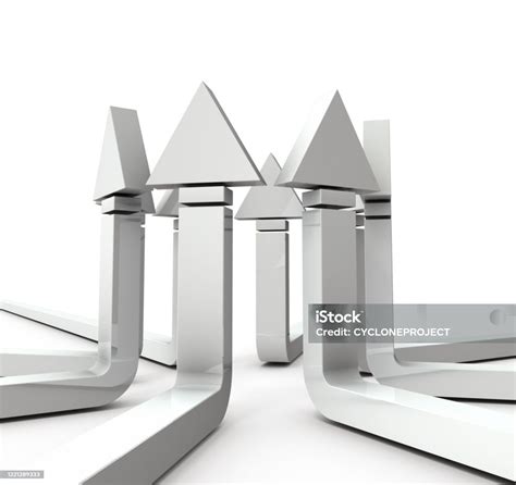 많은 화살이 모여 승화됩니다 그것은 협력을 나타냅니다 흰색 배경입니다 3d 일러스트레이션 화살표에 대한 스톡 사진 및 기타