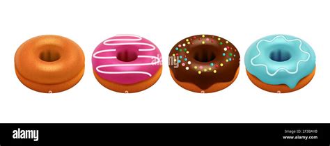 Sweet Glazed Donuts Isolated On White Background Realistic Donuts