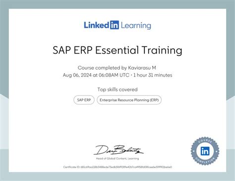 Completed Sap Erp Essential Training By Justin Valley Kaviarasu M Posted On The Topic Linkedin
