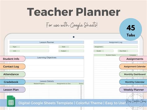 Teacher Planner Google Sheets Attendance Checklist Spreadsheet Gradebook Lesson Plan