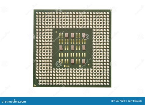 Old Computer Processor With Gold Plated Legs Microcircuits On It Top View Stock Image