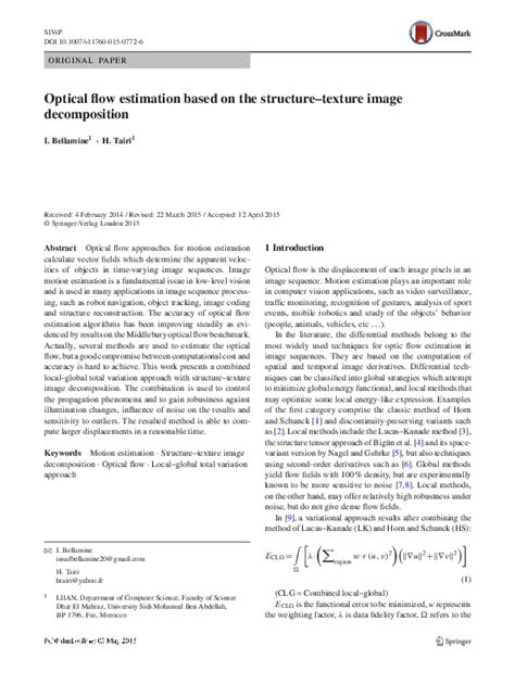 Pdf Optical Flow Estimation Based On The Structuretexture Image
