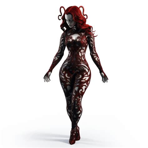 Premium Photo 3d Devil Lilith Red Costume Woman With Long Hair Todd Mcfarlane Style
