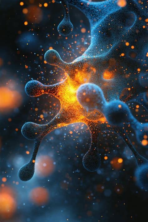 Fiery Orange And Cool Blue Molecular Structure 3d Rendering Stock