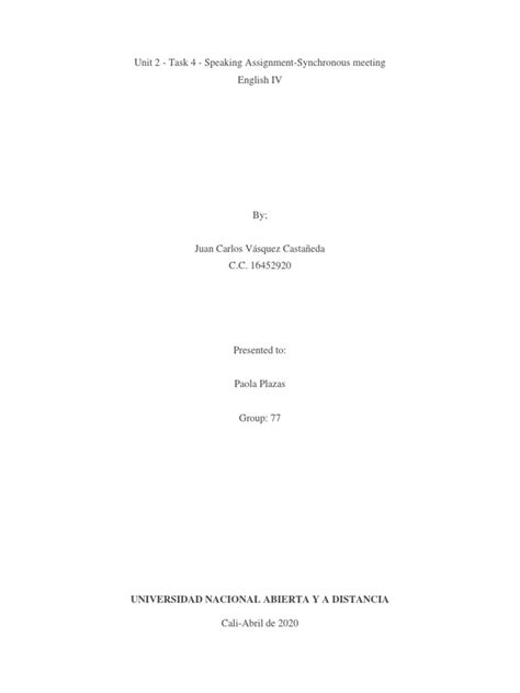 Unit 2 Task 4 Speaking Assignment Synchronous Meeting English Iv