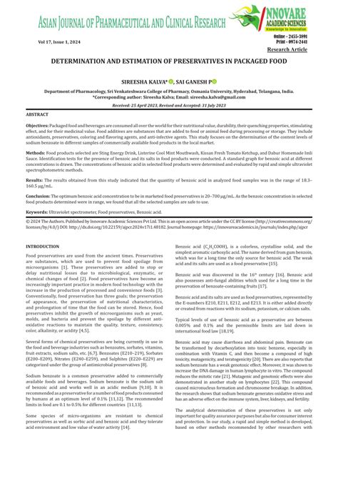 Pdf Determination And Estimation Of Preservatives In Packaged Food