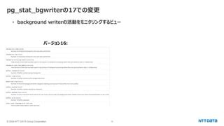 バージョン17からのpg stat bgwriter 第48回 PostgreSQLアンカンファレンス 発表資料 PPT