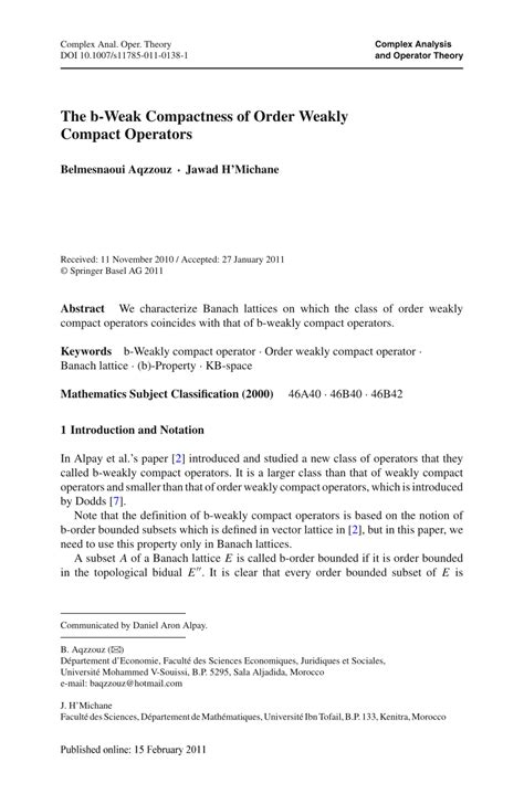 Pdf The B Weak Compactness Of Order Weakly Compact Operators