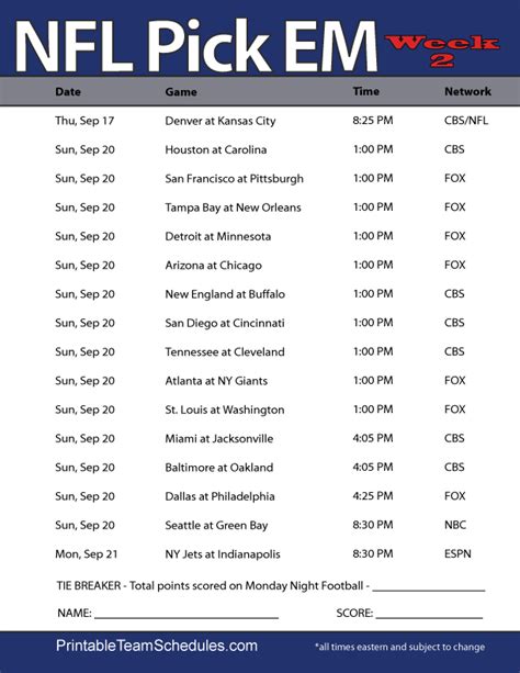 Printable Nfl Weekly Pick Em Sheets Web Print A Weekly Nfl Pick Em