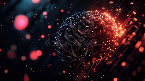 Digital Brain With Glowing Circuits And Wires Showcases Advanced Technology And Innovation In