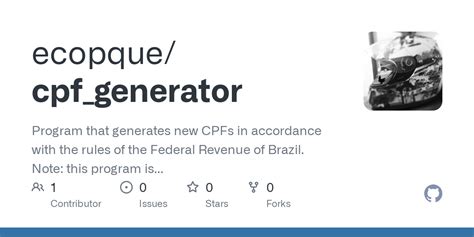 github ecopque cpf generator program that generates new cpfs in