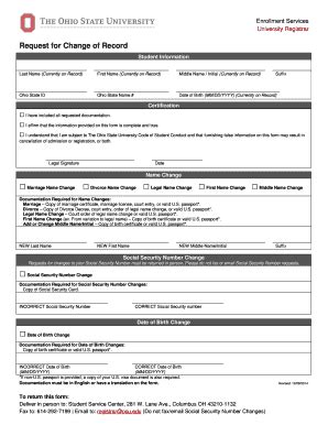 Fillable Online Request For Change Of Record Form Pdf OSU Chemistry