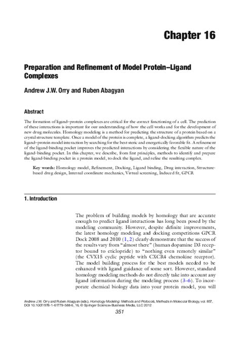 Pdf Preparation And Refinement Of Model Proteinligand Complexes