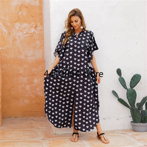 여성을 위한 우아한 아프리카 프린트 드레스 Kaftan Abaya 보헤미안 여성 캐주얼 Vestidos 로브 플러스 사이즈