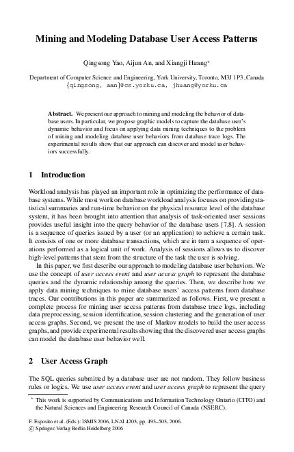 pdf mining and modeling database user access patterns
