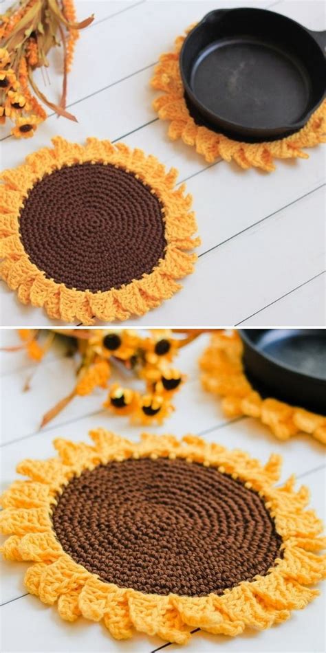 Rustic Sunflower Pot Holder Free Crochet Pattern Weave Crochet