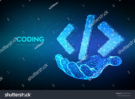 Programming Code Icon 3d Low Polygonal Stock Vector Royalty Free