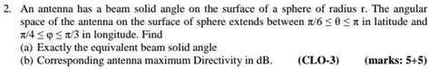 Solved An Antenna Has A Beam Solid Angle On The Surface Of A Sphere Of