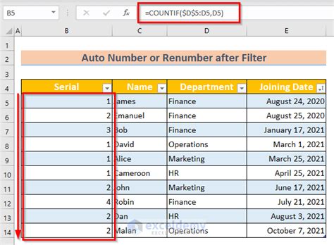 How To Auto Number Or Renumber After Filter In Excel 7 Easy Ways