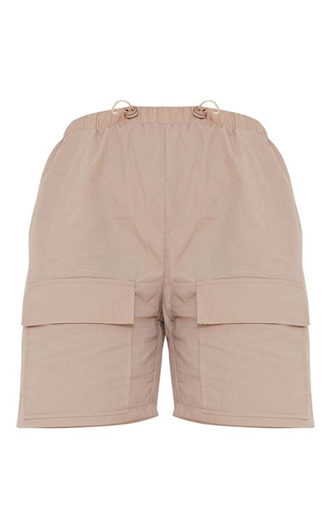Stone Parachute Toggle Waist Pocket Mid Shorts Bottoms Plt