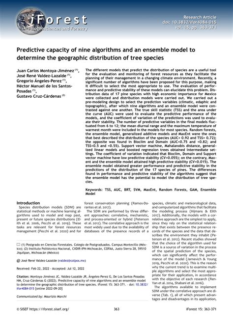 Pdf Predictive Capacity Of Nine Algorithms And An Ensemble Model To Determine The Geographic