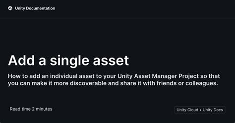 Add A Single Asset • Unity Cloud • Unity Docs