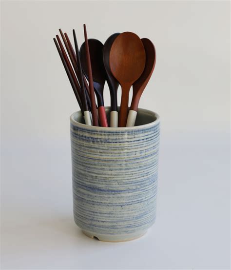 핸드메이드 그림도자기 물빠짐 수저통 조리도구통