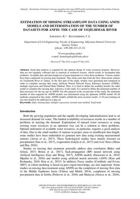 Pdf Estimation Of Missing Streamflow Data Using Anfis Models And Determination Of The Number