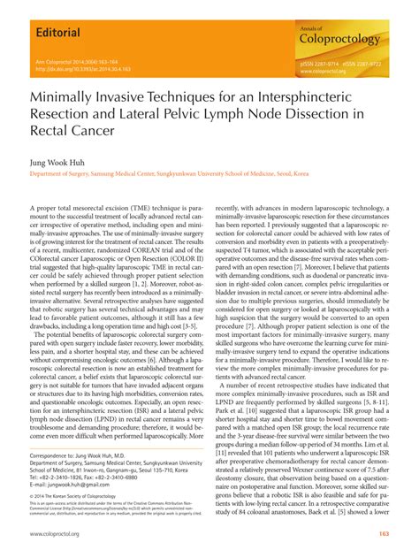 Pdf Minimally Invasive Techniques For An Intersphincteric Resection