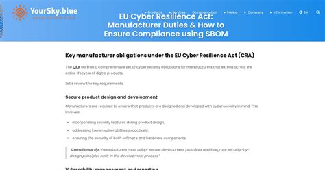 Eu Cyber Resilience Act Manufacturer Duties And How To Ensure Compliance Using Sbom