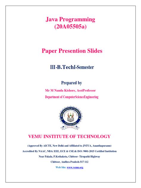 java programming 20a05505a iii b techi semester download free