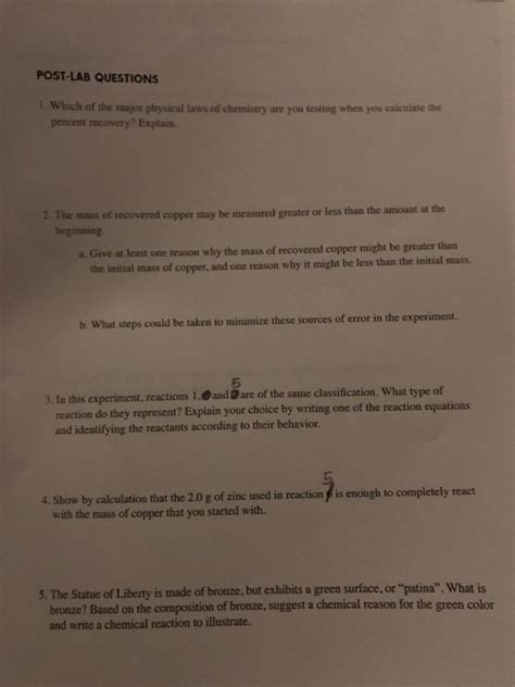 Solved Post Lab Questions 1 Which Of The Major Physical Laws
