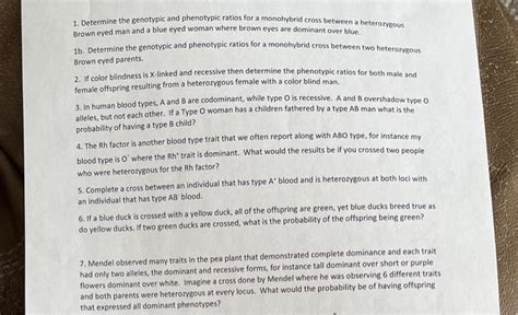 Solved 1 Determine The Genotypic And Phenotypic Ratios For
