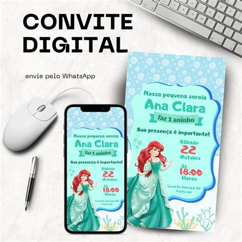 Convite Digital Pequena Sereia No Elo7 Wuz Tech Tecnologia E Design