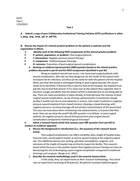 Task1 D219 Task 1 Essay D Task 1 1 10 Task 1 A Submit A Copy Of